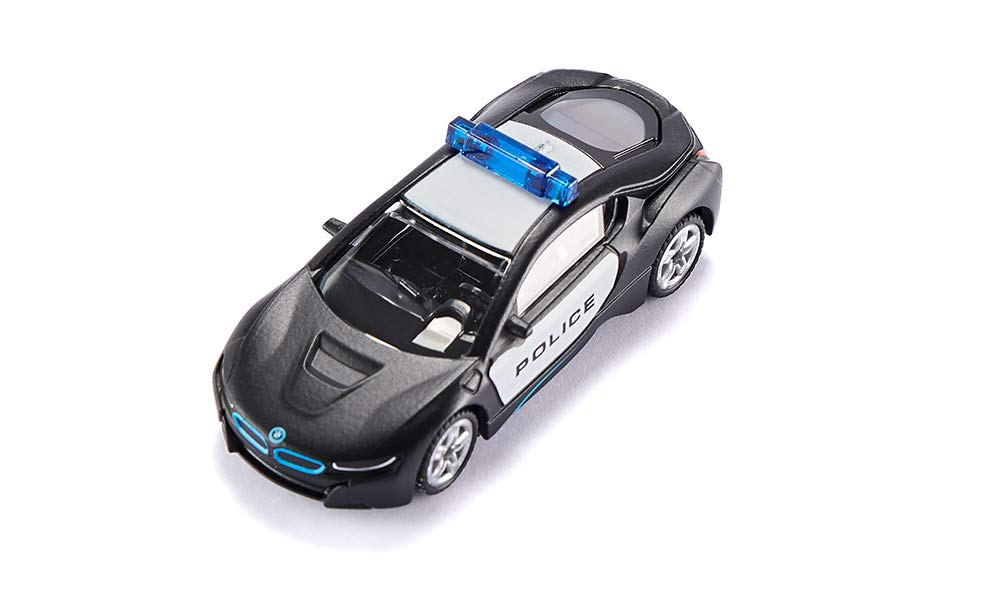 Siku 1533, BMW i8 US Police Car, Metal/Plastic, Black/White, Versatile, Toy Vehicle for Children