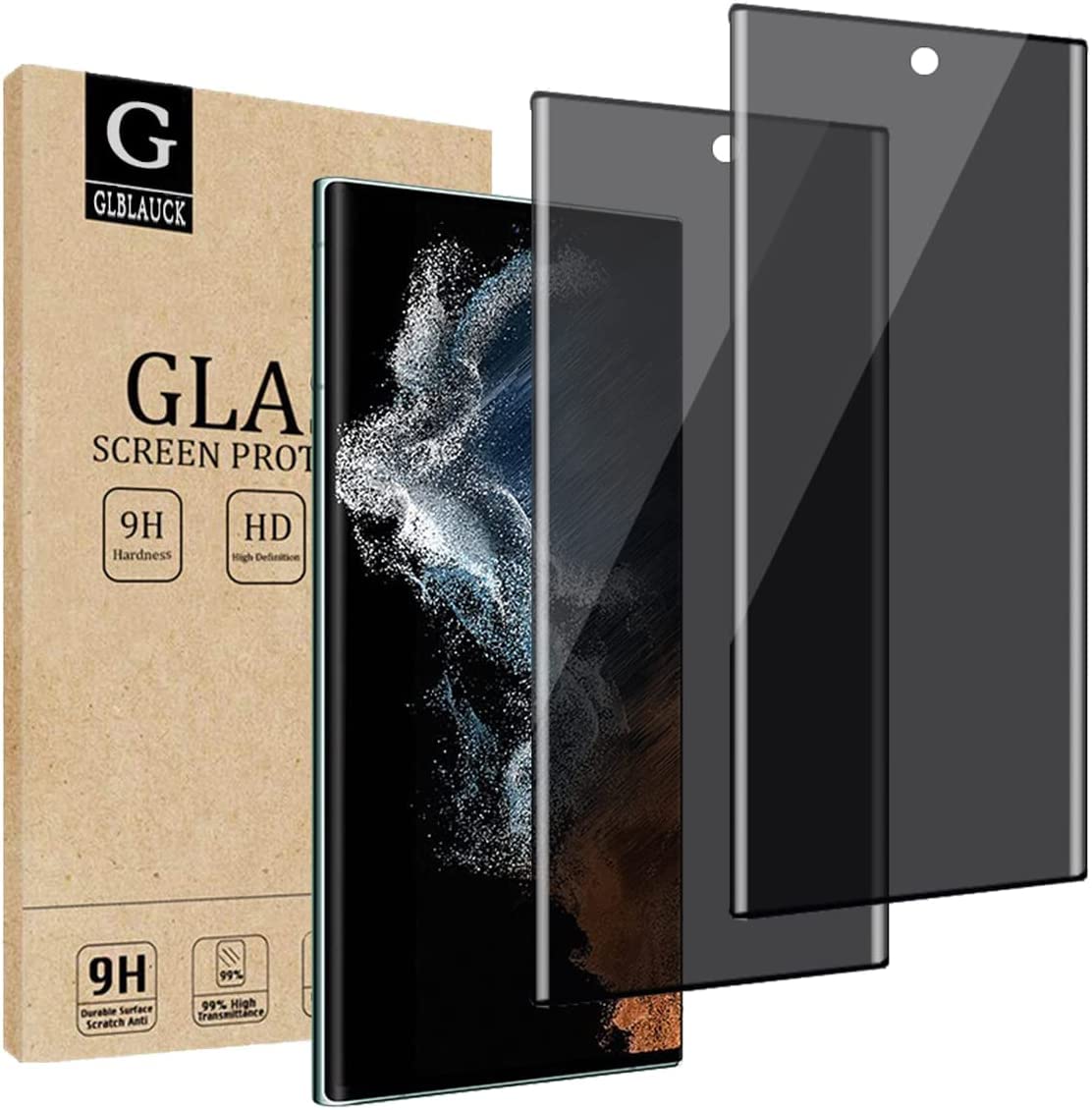 GLBLAUCK [2-Pack] Privacy Screen Protector for Samsung Galaxy S23 Ultra 5G, 9H Hardness Anti-Spy 3D Curve Edge Tempered Glass Screen Protectors for Samsung Galaxy S23 Ultra