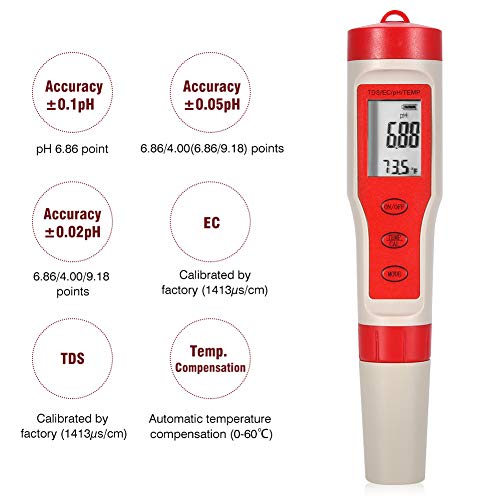 GLOGLOW 0.00 to 14.00pH Water Quality Test Pen, Water Quality Tester, for Fish Industrial Wastewater Laboratories Aquarium