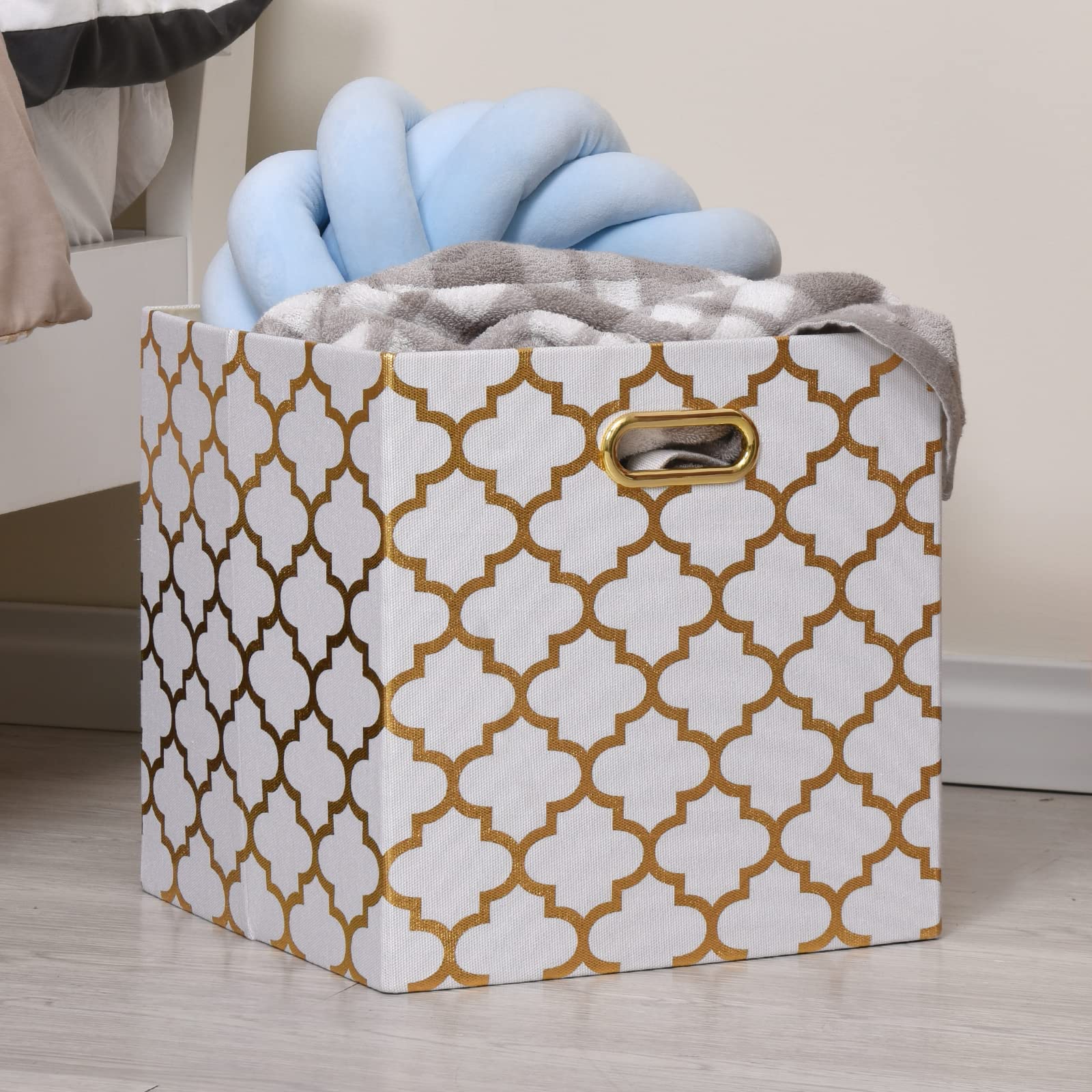 Fboxac Cube Storage Bins 13×13 Fabric Foldable Box with Handles, Collapsible Organization Basket Set of 4 Large Capacity Drawer for Closet Shelf Cabinet Bookcase Bedroom, Halloween Lantern White Gold