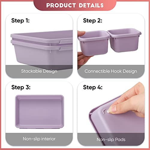 Purpeak 32 Pcs Desk Drawer Organizer Office Organization Tray Versatile Vanity Organizer with Nonslip Pads Makeup Organizer for Divider Drawer Storage Box Container for Kitchen Bedroom (Purple)