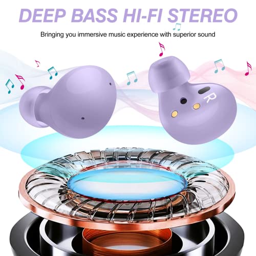 UrbanX Street Buds 2 for Dell Latitude 5520 Laptop - Truly Wireless Bluetooth Headphones with Noise Isolation, Amplified Bass and Dual Dynamic Microphone - Purple