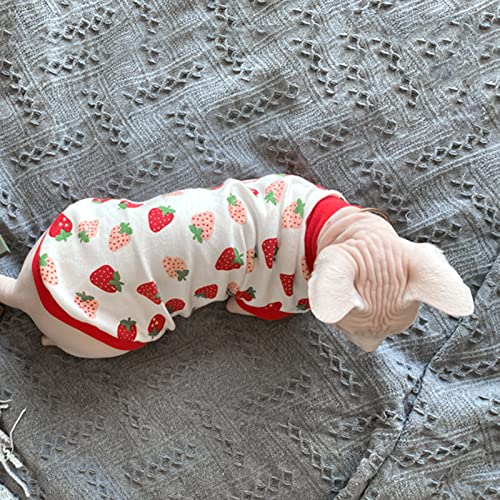 Sphynx Cat Summer Clothes for Cats Only Pattern Cotton T-Shirts Soft Breathable Pullover Vest with Sleeveless Kitten Shirts for Sphynx (L(7.3-9.7lbs), Strawberry)