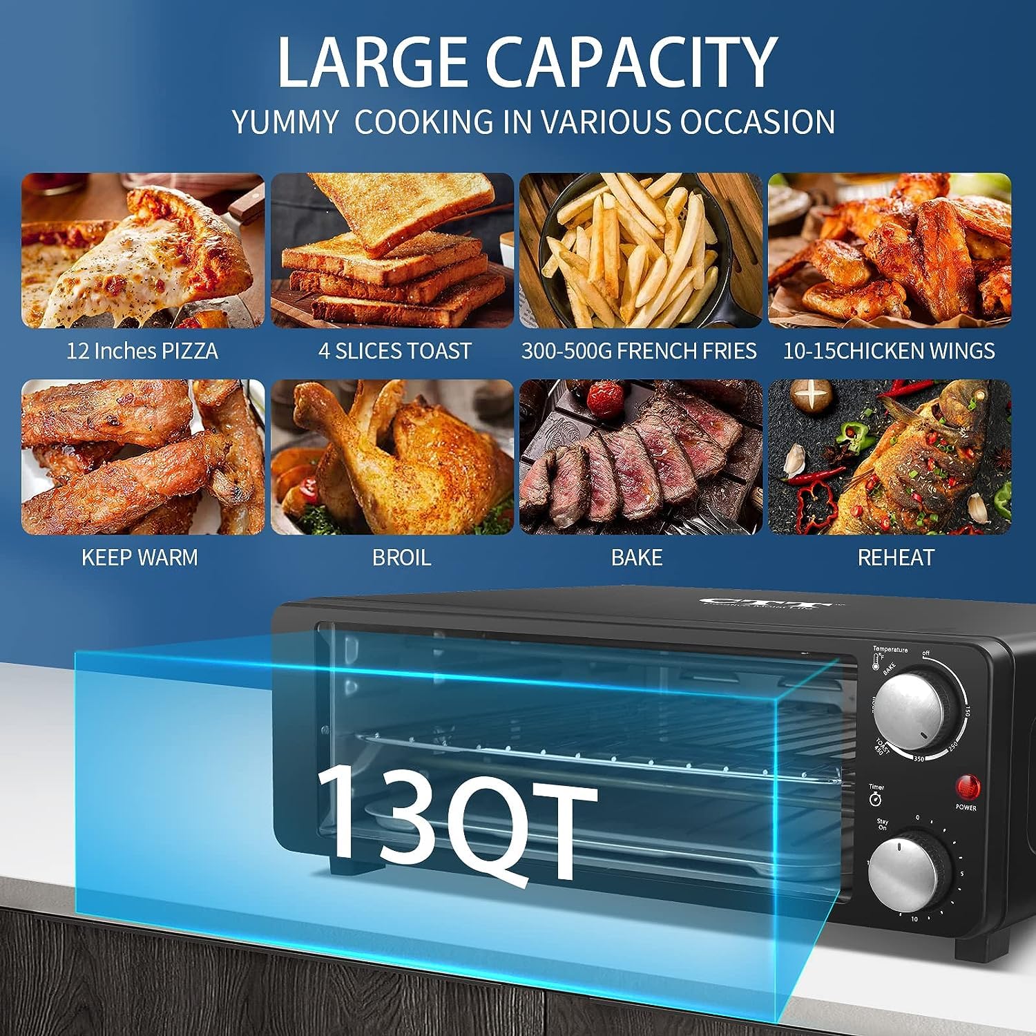 CTT 2 in 1 Baker Pizza Oven Countertop Toaster Multi-Functional,Instant Pizza Cooking With Removable Pizza Door, Flip Up & Away for Space Saving, High Capacity,1200 W, 4-Slice