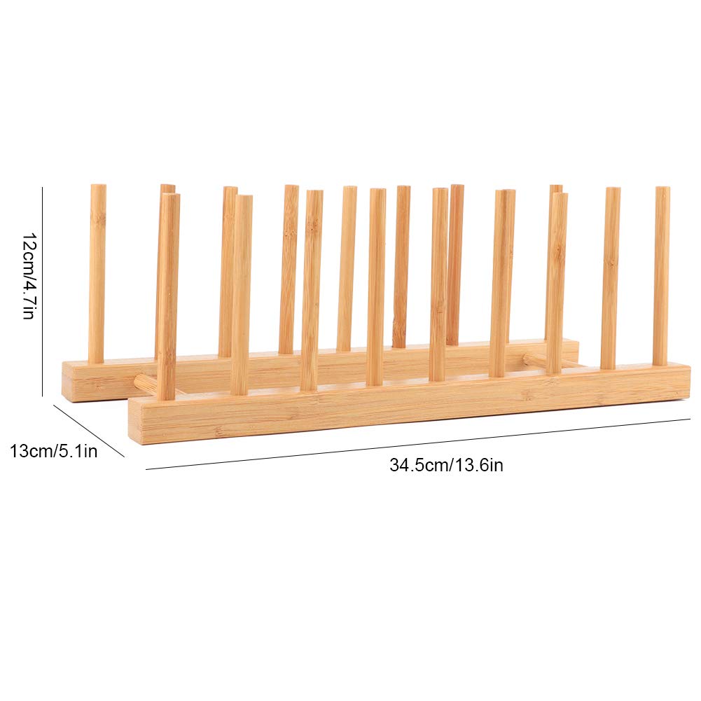Fdit Bamboo Dish Rack Plates Holder Kitchen Storage Cabinet Organizer for Cup Pot Lid Cutting Board Countertop Organization