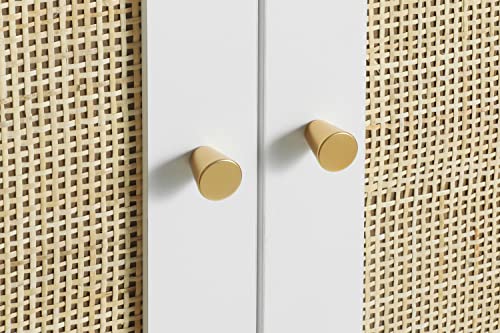 QEIUZON Wardrobe Closet, Rattan Freestanding Wardrobe Cabinet with Storage Cubes & Hanging Rod, Bedroom Armoire Clothes Organizer, 2-Doors-White