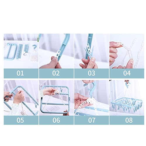 LOCKISH Foldable Laundry Hanger with 32 Clips，Sock Hanger Drying Rack,Laundry Clothespin Drying Rack for Socks Underwear Bras Scarf(Pink)