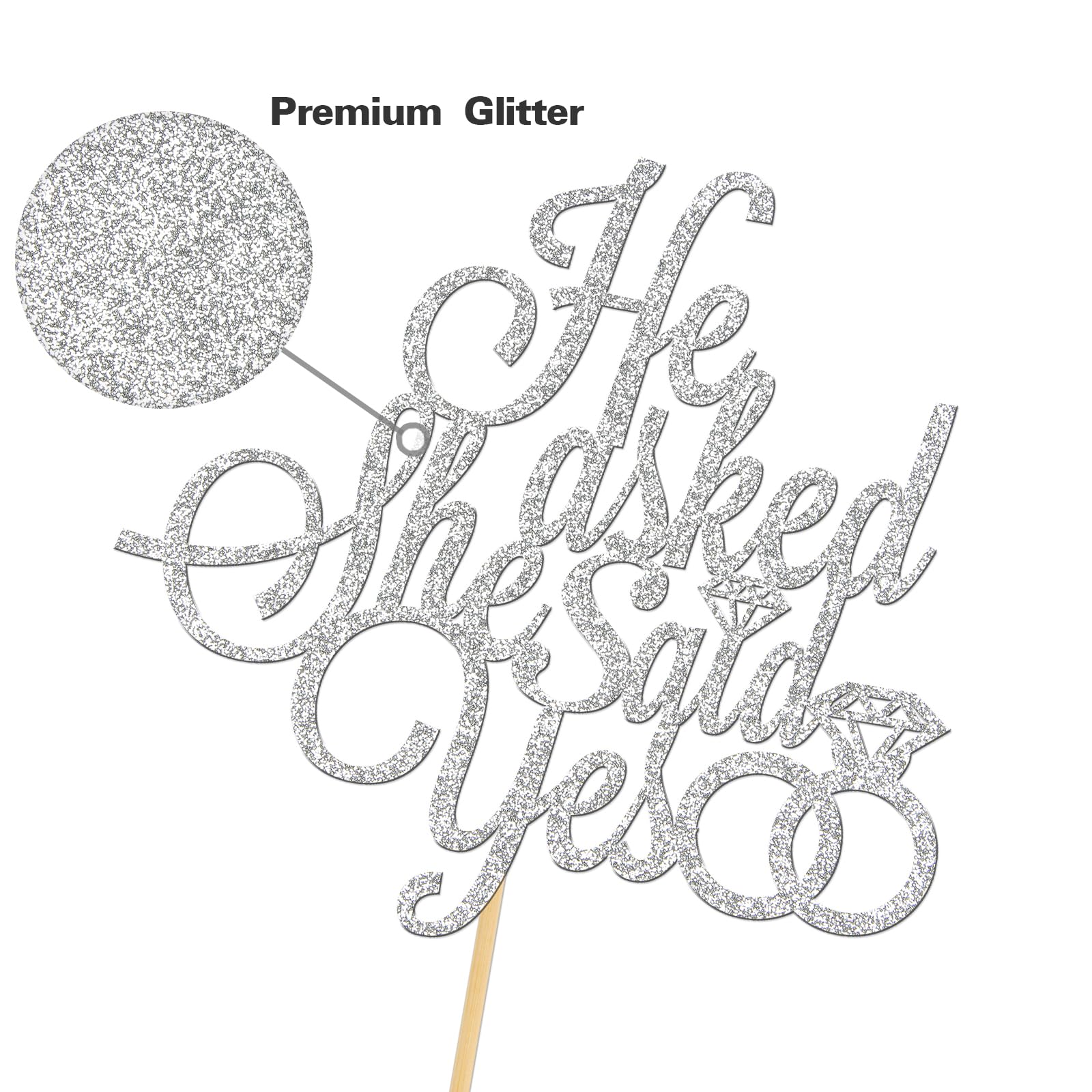 He Asked She Said Yes Cake Topper, Just Engaged, From Miss to Mrs, Silver Glitter Bride to Be Happy Engagment Party Cake Decorations