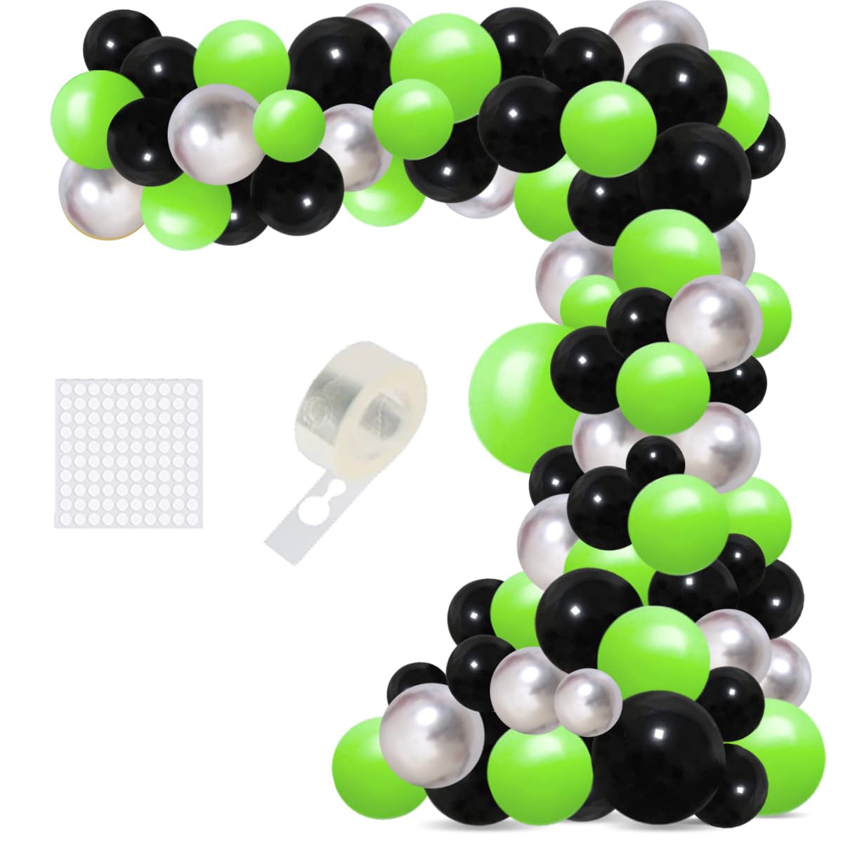 Green Black Silver Balloon Garland Arch - Balloons Neon Green and Silver Lime Green Black Balloons Video Game Balloon Arch for Miner Birthday Jungle Baby Shower Graduation Halloween Party Decorations