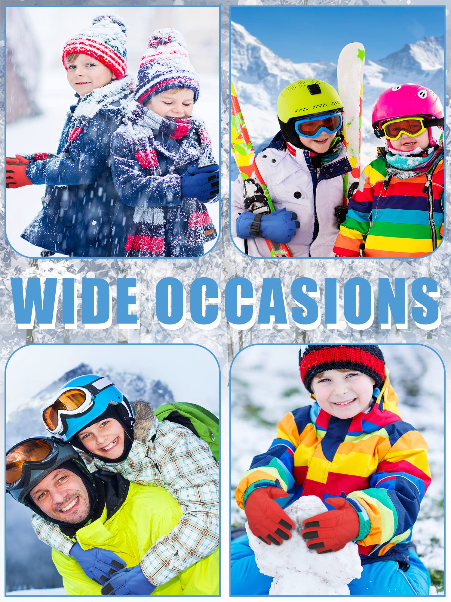 Eurzom 2 Pairs Kids Winter Gloves Waterproof Ski Gloves Windproof Warm Unisex Ski Gloves Warm Snow Gloves with Hook and Loop(Red, Blue, for 6-13 Years)
