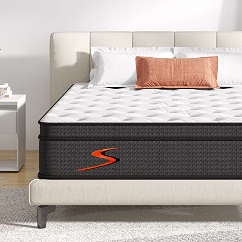 Sweetnight King Mattress, 12 Inch Pillow Top King Size Mattress in a Box, Bamboo and Gel Memory Foam Hybrid Mattress, Individually Wrapped Spring for Motion Isolation & Support,Black