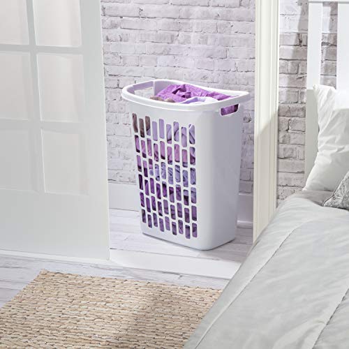 Sterilite Rectangular Open Laundry Hamper, Tall and Slim Plastic Hamper with Handles for Carrying Clothes to and from the Laundry Room, White, 6-Pack