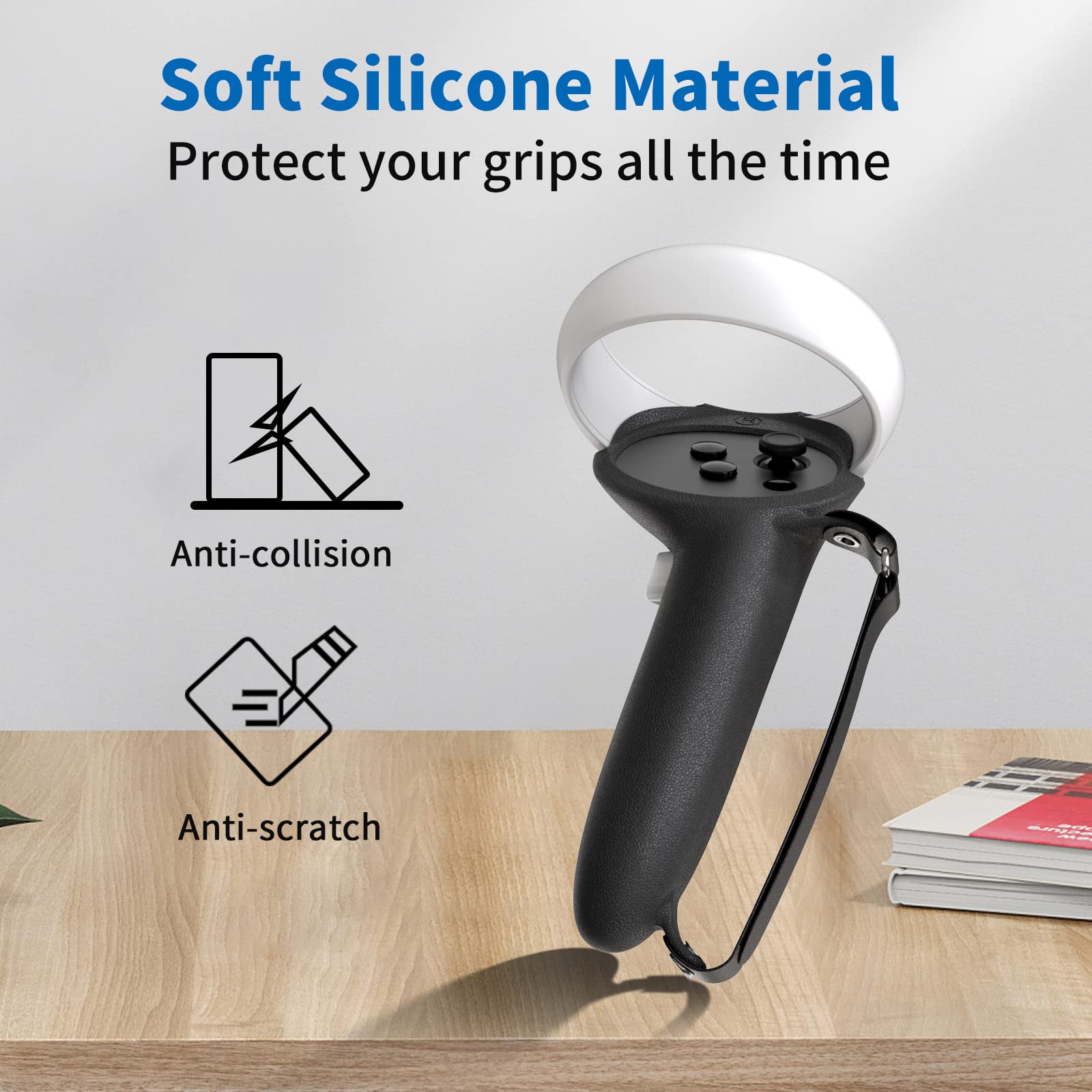 Extended Grips Cover for Oculus Quest 2, Extension Controller Protector with Adjustable Wrist Knuckle Strap Suitable for Big Hands, Anti-Collision Silicone Grip Cover Great for Large Hands