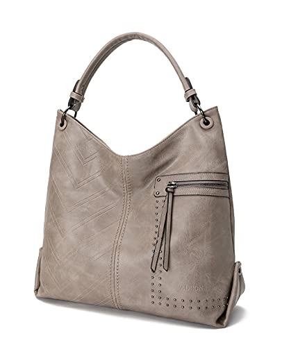 FADEON Leather Hobo Bags for Women Large Zipper Shoulder Purses Designer light Handbags Sets with Organizer … (Dark Grey)
