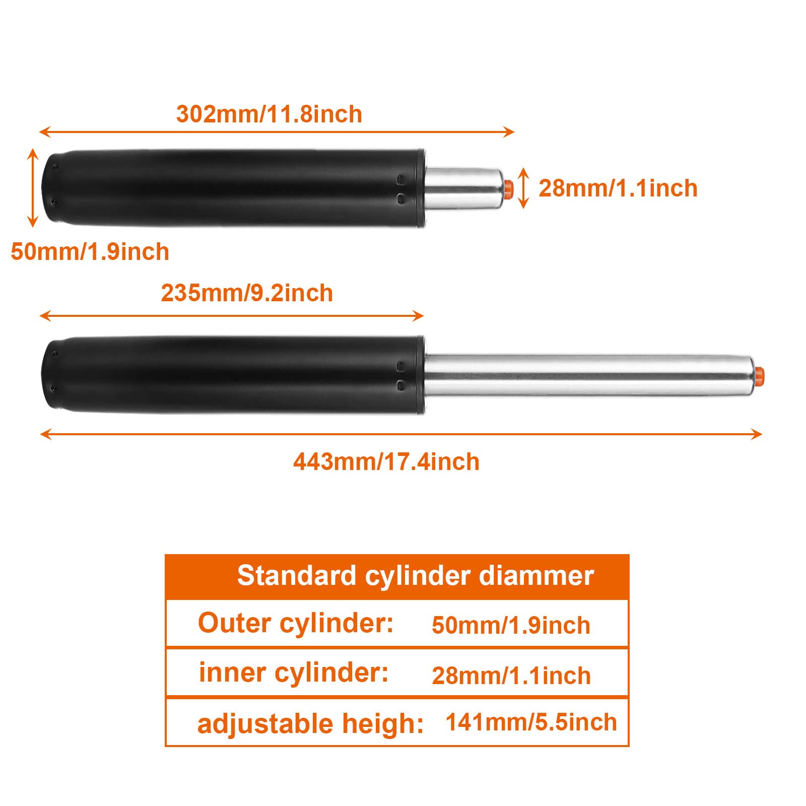 DAJAVE 2 Pack 5.5 Inch Office Chair Cylinder Replacement, Office Chair Gas Lift Cylinder, Hydraulic Pneumatic Shock Piston Heavy Duty(1000lbs) Universal Size Fits Most Executive Chairs