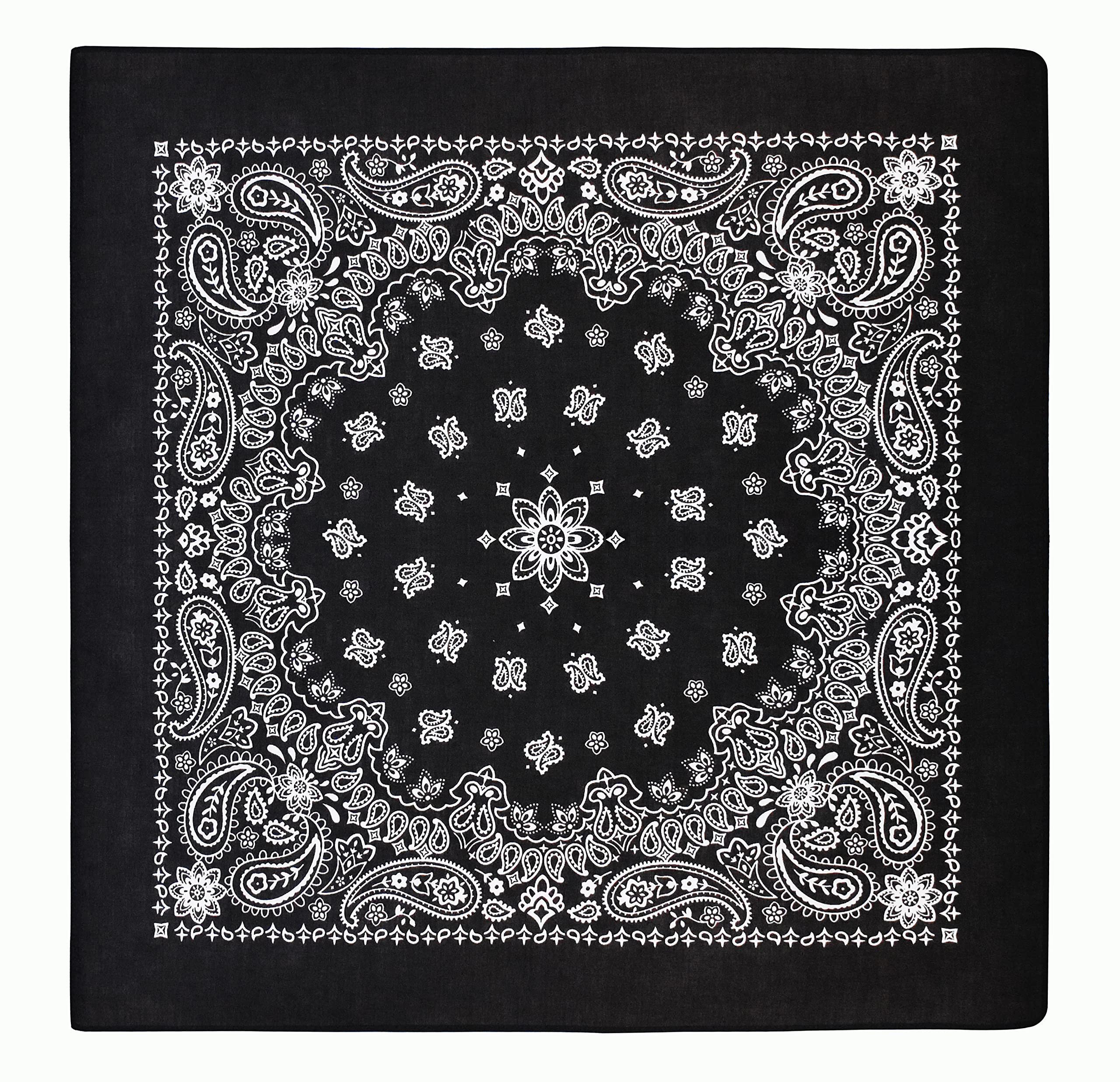 EVERY-VILLE Where EVERYone is Welcome 6-Pack Large Cotton Bandanas for Men - Paisley, 22x22 In, Red Black Blue - Cowboy Head Handkerchief Pocket Squares