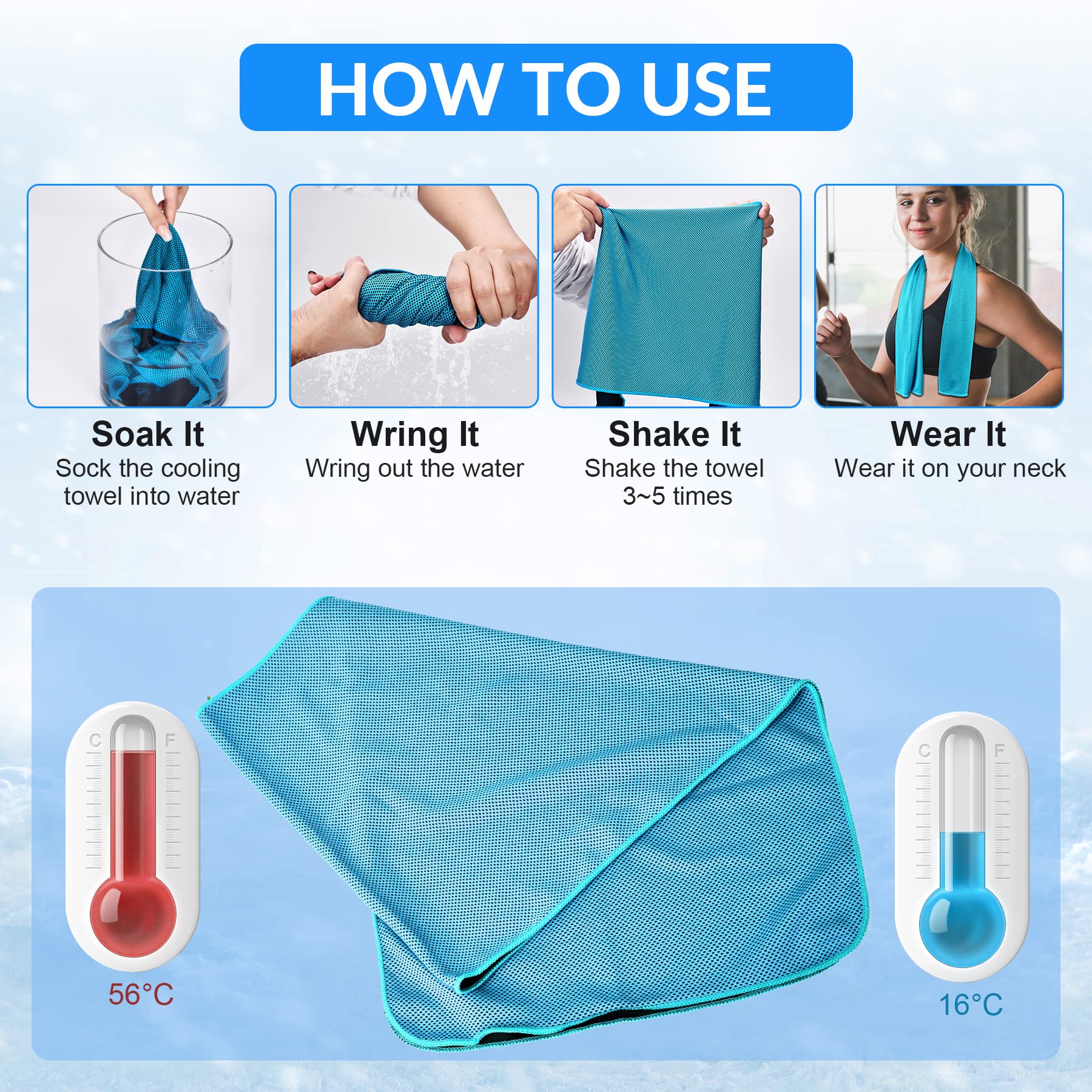 ExTowel Excellent Cooling Towels Neck and Face,(40" x 12") Bulk Ice Towel,Soft Breathable Cooling Towels for Hot Weather,Athletes,Yoga,Gym,Workout,Sports,Camping,Microfiber Cold Towels 4pack
