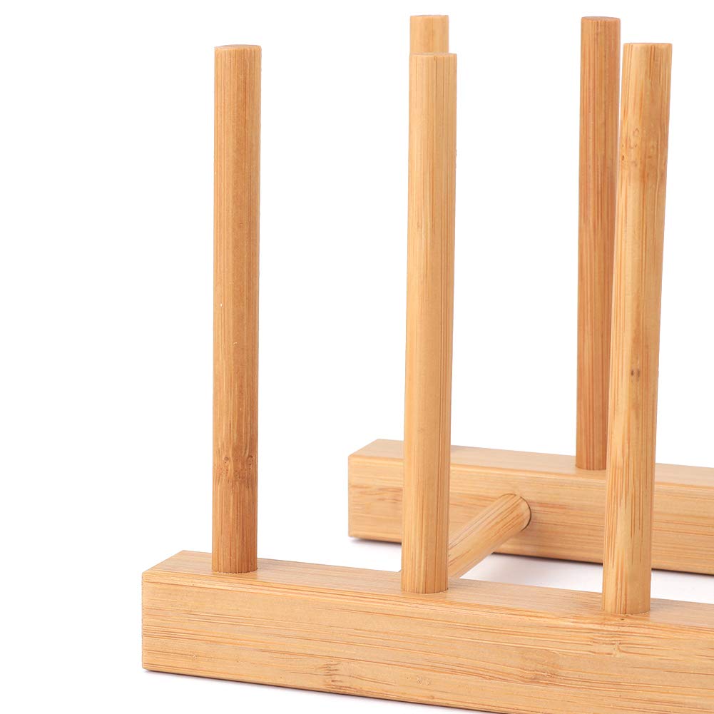 Fdit Bamboo Dish Rack Plates Holder Kitchen Storage Cabinet Organizer for Cup Pot Lid Cutting Board Countertop Organization