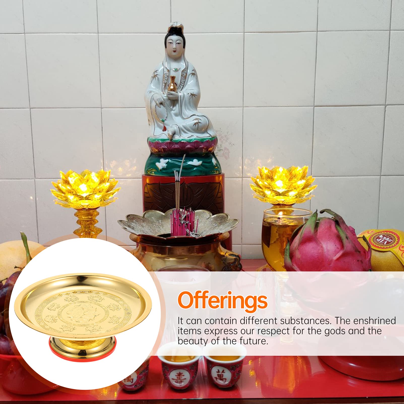 Hemoton 1pc Fruit Plate Cupcake Display Holder Fruit Holder Buddhist Bowl Appitizer Dish Buddha Decoration God Offering Bowl Buddhist Offering Plate Cake Dome Candy Bowl Counter Zinc Alloy