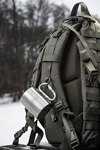 M-Tac 9.5oz Insulated Thermal Cup Mug - Double Wall Stainless Steel Thermo Tumbler with Collapsible Carabiner Handle - No Lid