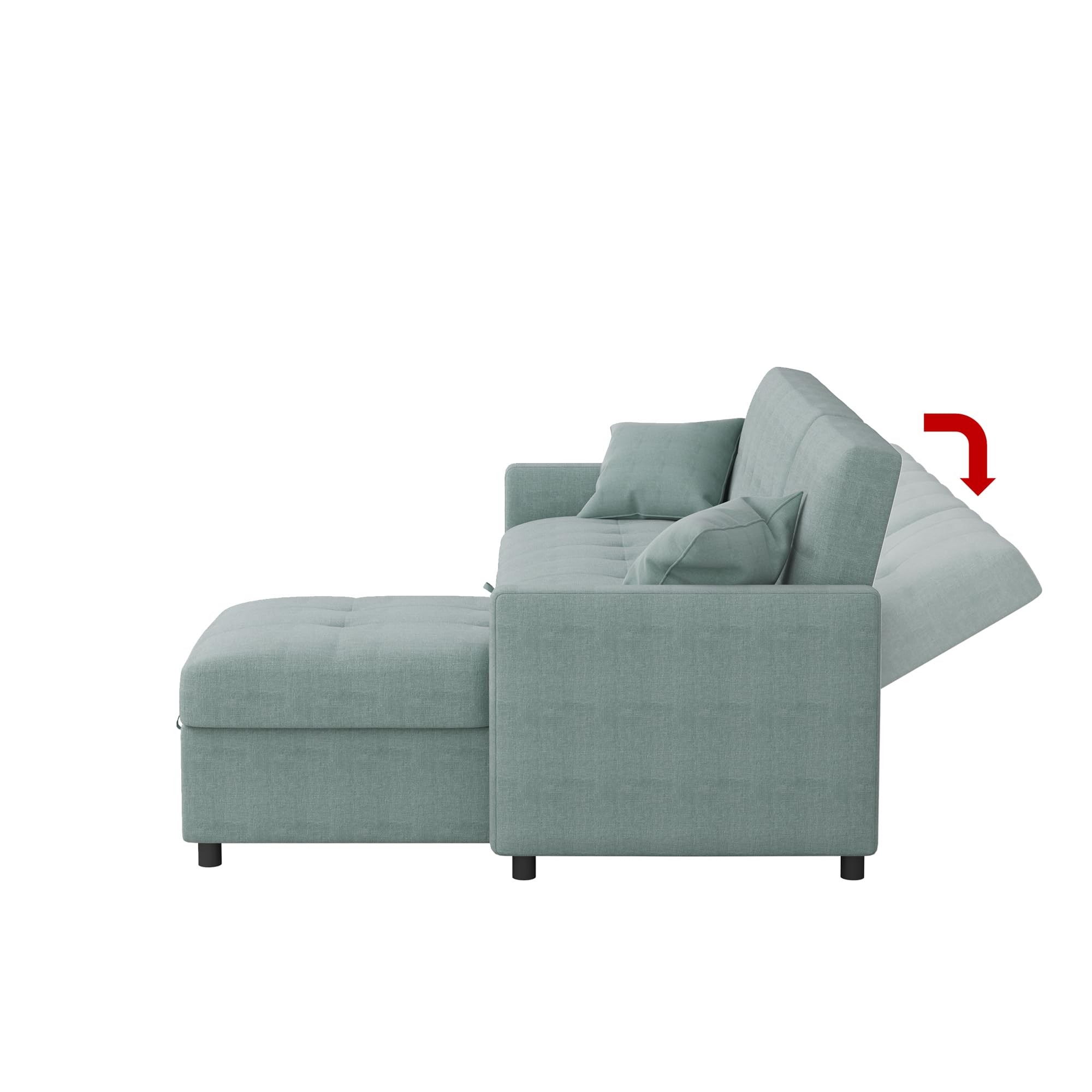 JACH Reversible Sectional Sleeper Sofa, 82'' Wide Pull-Out Sofa Bed with Storage, L-Shape Sectional Sofa with Chaise, 3 in 1 Design Convertible Loveseat for Living Room Small Apartment (Green)