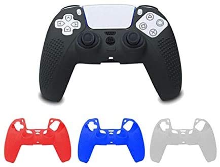 Silicone Skin Anti-Slip Protective Rubber Case Cover with Thumb Grips Stick Joystick Cap for Playstation 5 PS5 Controller Gamepad Game Protector Cover (Black)