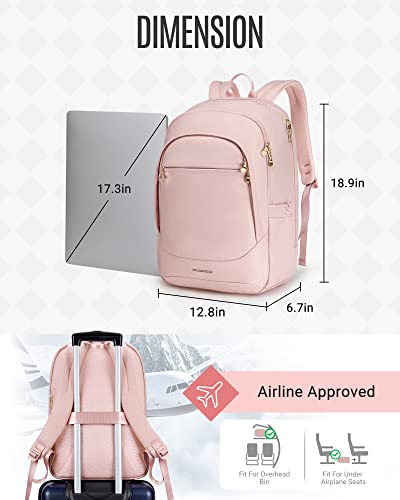LIGHT FLIGHT Women Backpacks Laptop Backpack for Women 17.3 inches Computer Bags for Work Travel College, Gifts for Women, Pink
