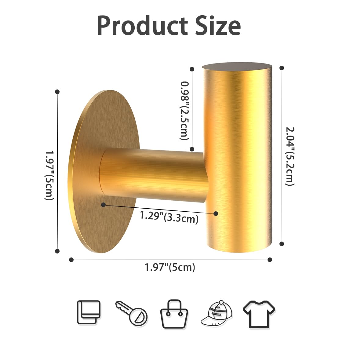 lmytdo Towel Hooks for Bathrooms, Coat/Robe Hook Gold Stainless Steel Heavy Duty Hangers for Bedroom Kitchen Livingroom Garage Hotel Shower Hooks (2 Pack