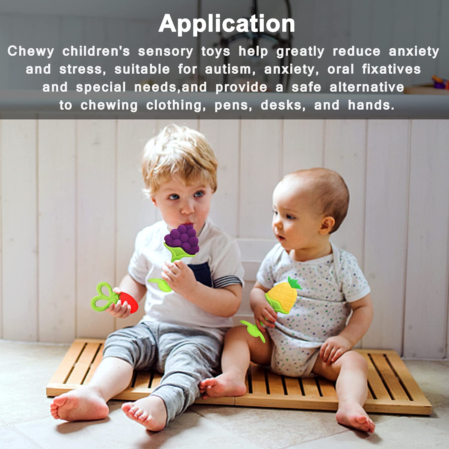 SLGOL Fruit Teething Toys for Babies 4 Pack, BPA Free Silicone Teethers for 3 Month+ Little Boy & Girl Cute Infant and Shower Gifts