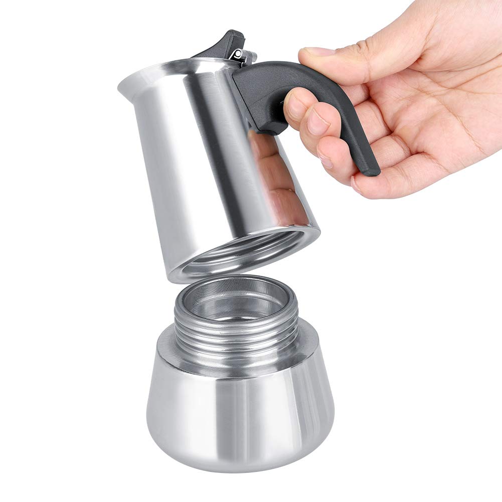 Fdit Portable Stainless Steel Coffee Pot Moka Espresso Maker Mocha Pot Moka Stove 100ml/200ml/300ml/450ml (1#)