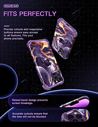 LONTECT iPhone 13 Pro Max Case - 6.7" Marble Shockproof Heavy Duty Cover for Girls & Women, Dark Purple