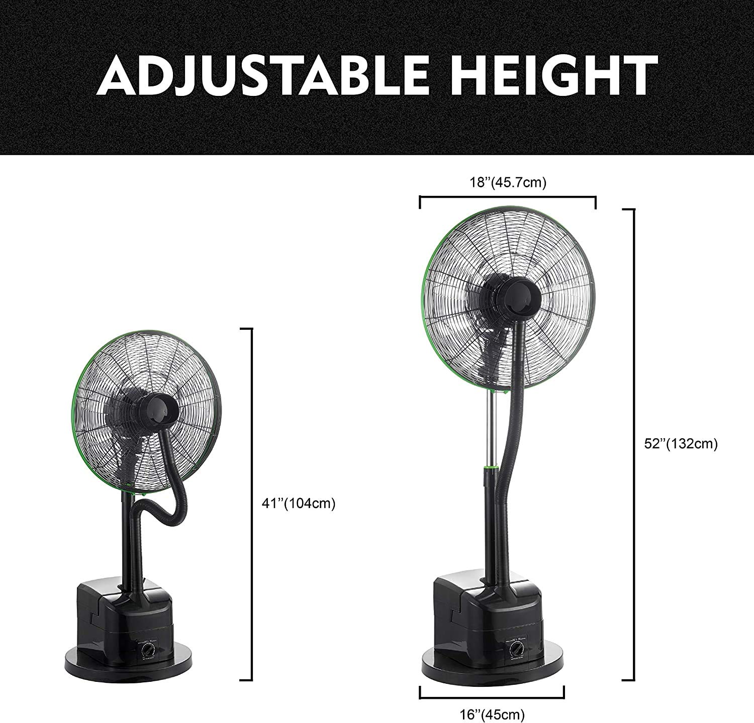 Simple Deluxe 18 Inch Misting fan Adjustable height Oscillating Cooling Pedestal fan with Remote Control, Ideal for Backyards, Patios and More, Black