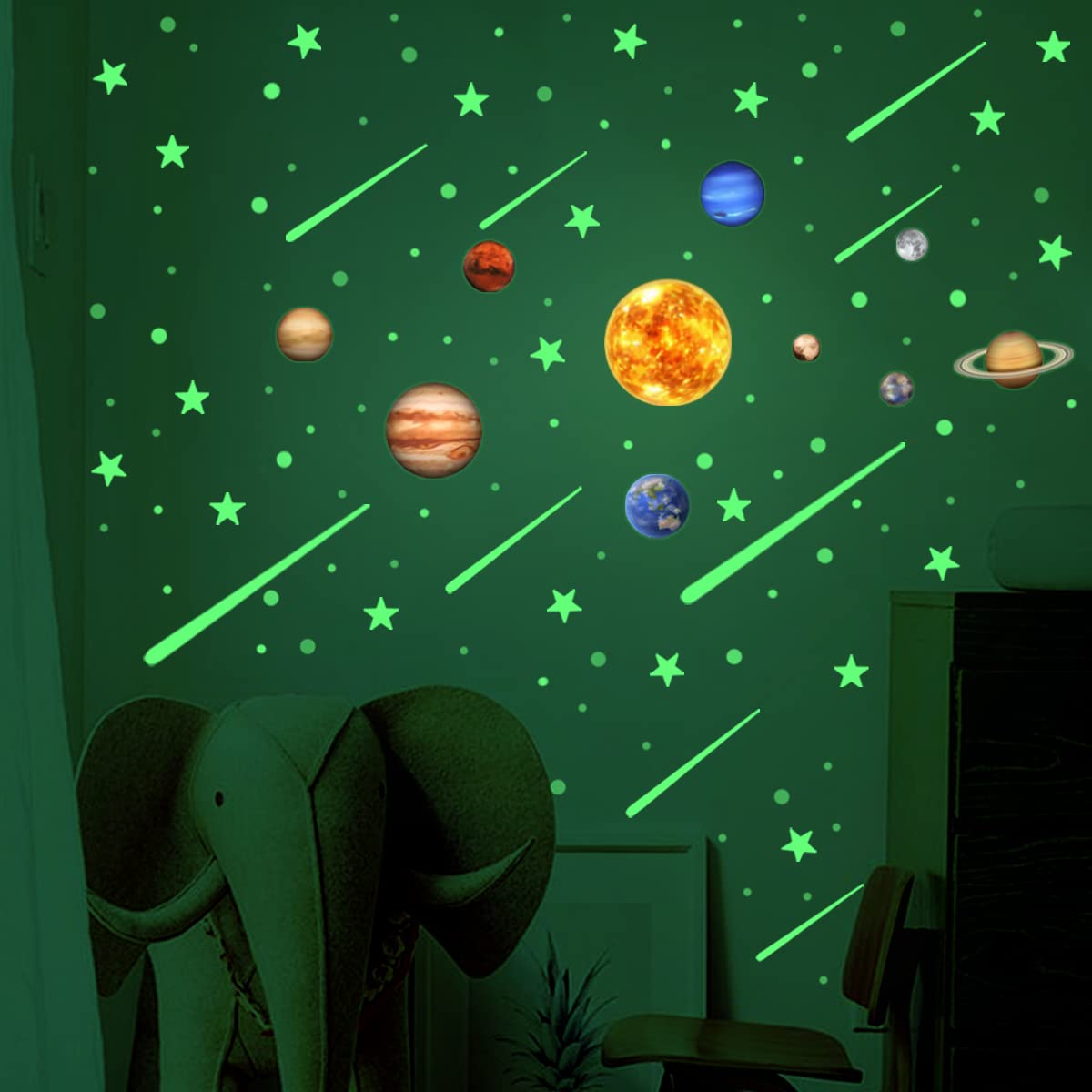 Glow in The Dark Stars and Planets for Ceiling Solar System Wall Decals Glowing Space Stars Wall Stickers Universe Wall Decal for Kids Bedding Room Nursery Home Decoration Party Birthday