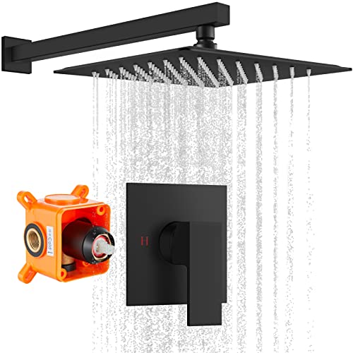 gotonovo Rain Shower System Matte Black 10 Inch Shower Head Bathroom Luxury Mixer Shower Complete Combo Set Singe Handle Wall Mounted