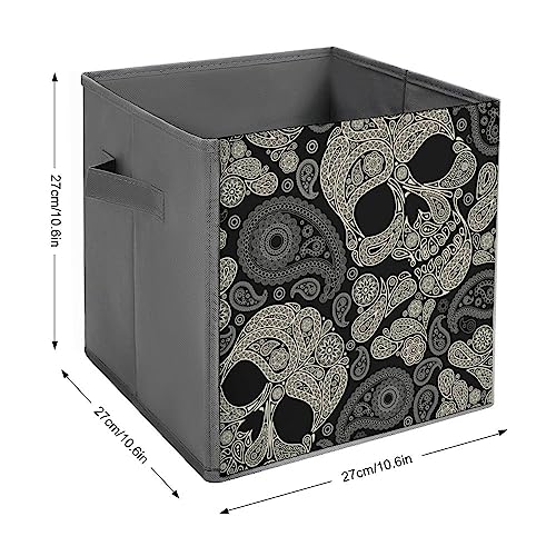 Diamond Skull Pattern Storage Cubes with Handles Foldable Fabric Bins Organizing Baskets for Shelves Closet
