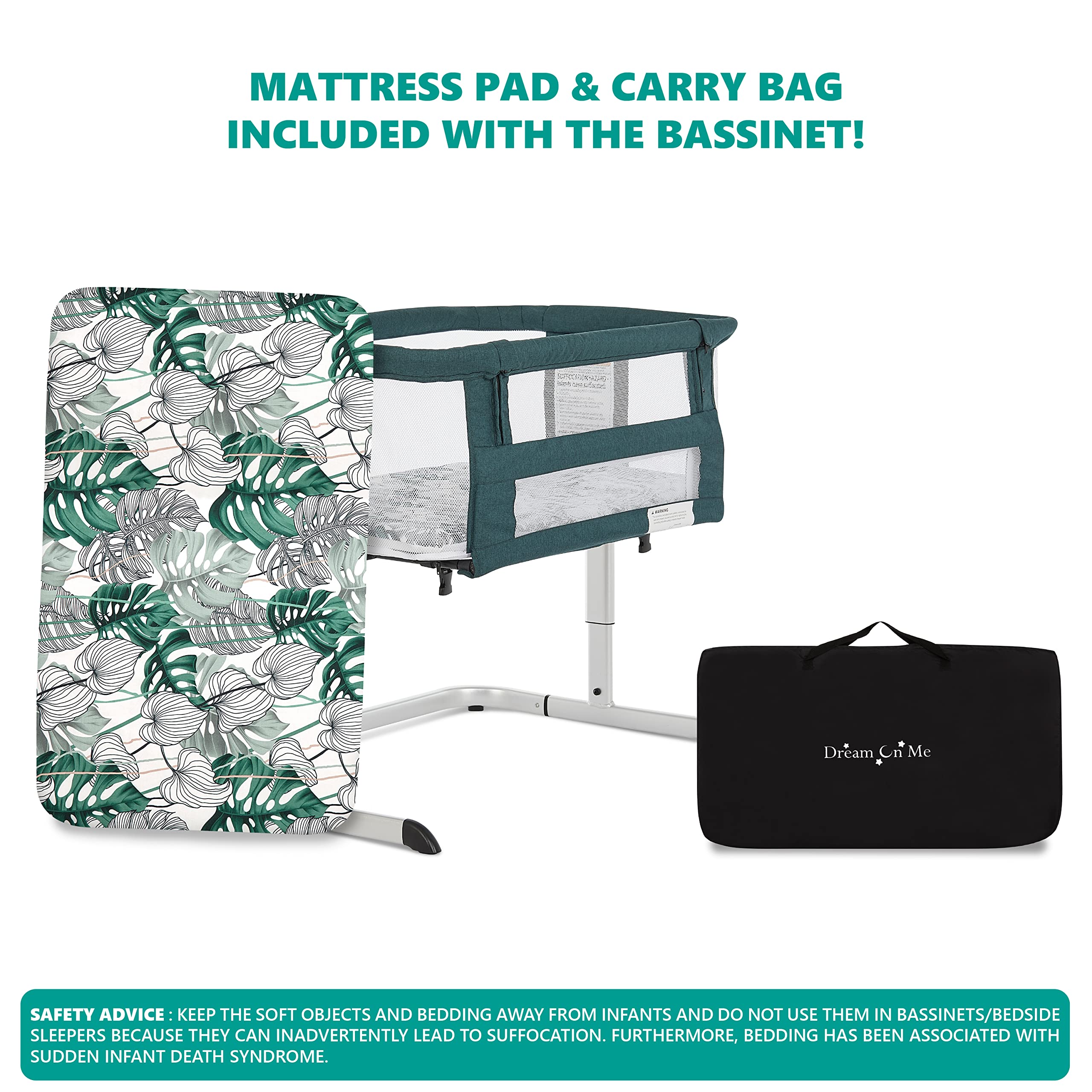Dream On Me Daisy Bassinet and Bedside Sleeper, Lightweight and Portable Baby Bassinet, Adjustable Height Position, Easy to Fold and Carry Travel Bassinet