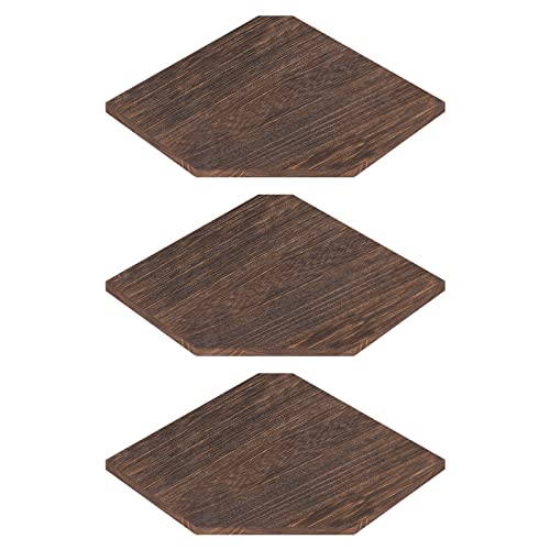 YBING Corner Shelf Wall Mount Wood Corner Floating Shelves with Cord Wire Hole Set of 3 Unique Corner Wall Storage Shelf for Wall Decor Living Room Bedroom Rustic Brown 12” Diameter