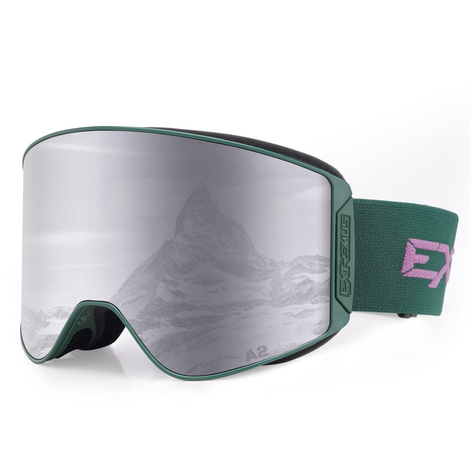 Extremus Cornice Ski Goggles with Wide-View Quick-Change Cylindrical Lens, 100% UV Protection Snow Goggles, Helmet-Compatible, OTG, Anti-Fog & Double-Water Resistant