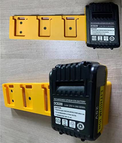SZWJT-LV Battery Rack Compatible DeWalt 20V Battery Holder, Mount 4 Slot Bulk Battery Garage Tool, Dewallt 20v Tools, Wall Display Hook Holder (Yellow-1pc)