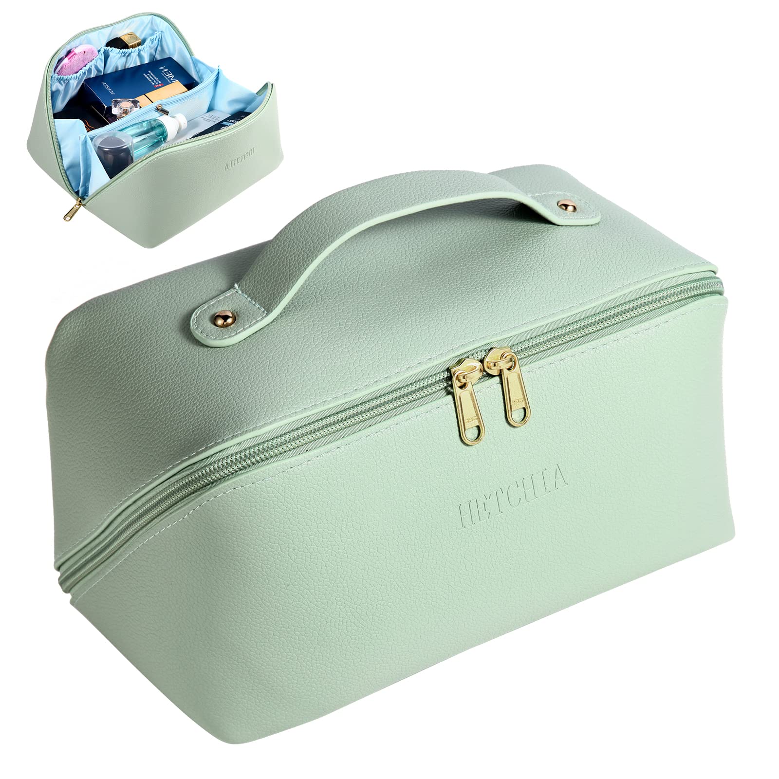 Hetchia Large capacity travel cosmetic bag,Makeup bag,Cosmetic bag,Travel makeup bag,Cosmetic bags for women,(green)