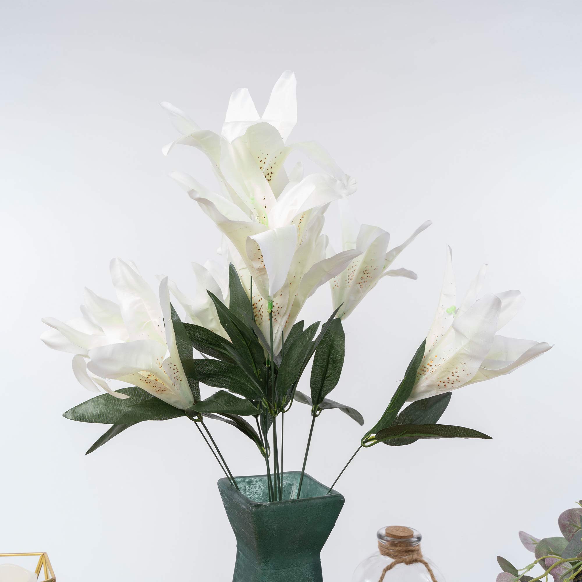 Simply Elegant 22" Artificial White Tiger Lily Bundle (10 Flowers) 30 Leaves Real Touch Fake Flowers for Home Garden, Office, Flowers Arrangement, Wedding Centerpiece, DIY