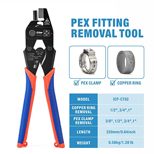 iCrimp ICP-CT02 PEX Crimp Fitting Removal Tool for Removing 1/2-in, 3/4-in, 1-in PEX Copper Crimp Rings & Stainless Steel Cinch Clamps