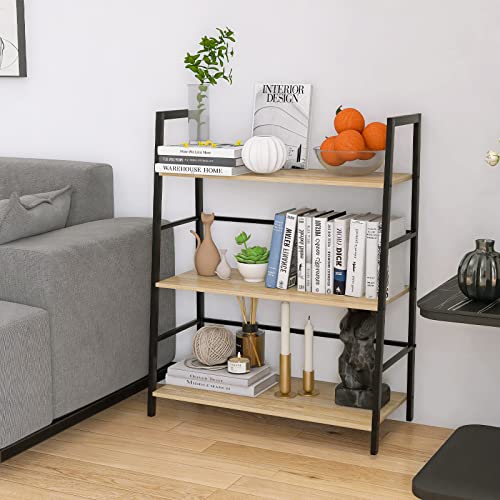 SpringSun 4 Tier Bookshelf Industrial Ladder Shelf Open Display Storage Rack Wood Bookcase with Metal Frame, Freestanding Storage Shelves for Home Office, Living Room, Bedroom, Kitchen