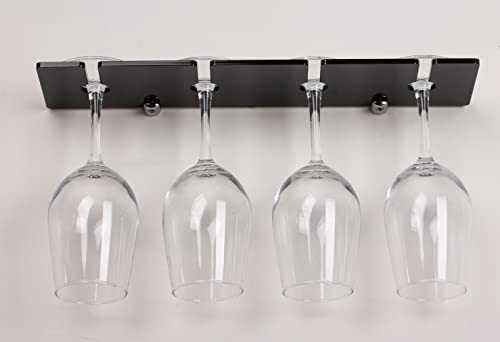 WANLIAN Wine Glass Holder Wall Mounted Wine Glass Holder Acrylic Wall Mounted Wine Glass Holder Cabinet Tableware Lower Wine Glass Holder and Wine Glass Storage Rack (Black 2 pack)
