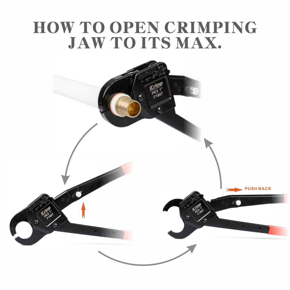 iCrimp PEX 1-inch Crimping Tool, for Copper Pex Crimp Rings and Fittings, with Go/No-Go Gauge,Angled Head,suits All US F1807 Standards