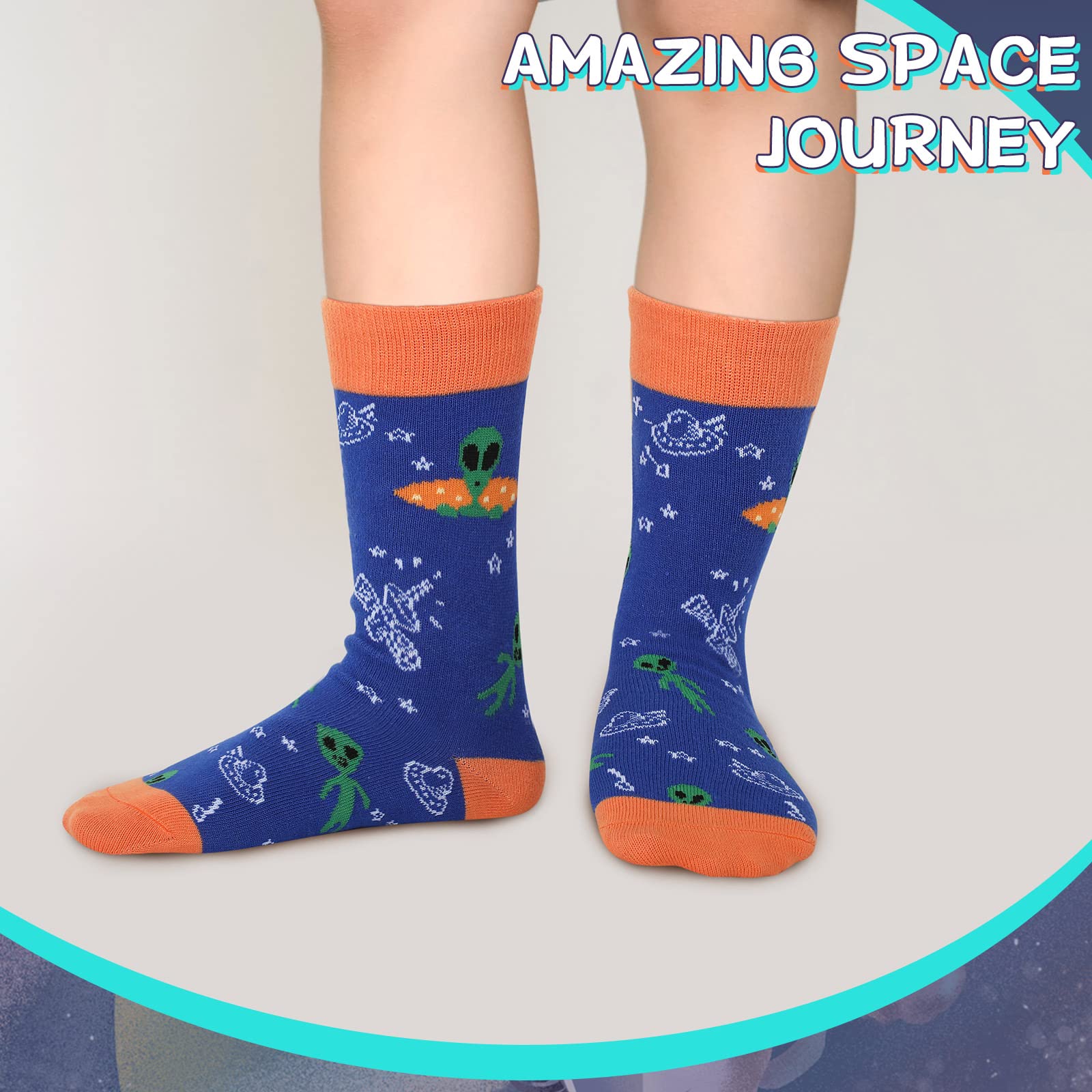 Eurzom 6 Pairs Novelty Socks for Boys Cotton Crew Socks Space Theme Boy Socks Holiday Gift