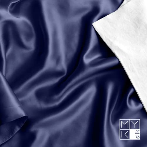 MYK Silk - Natural Silk Pillowcase with Cotton Underside for Hair and Facial, 19 Momme Navy Blue King