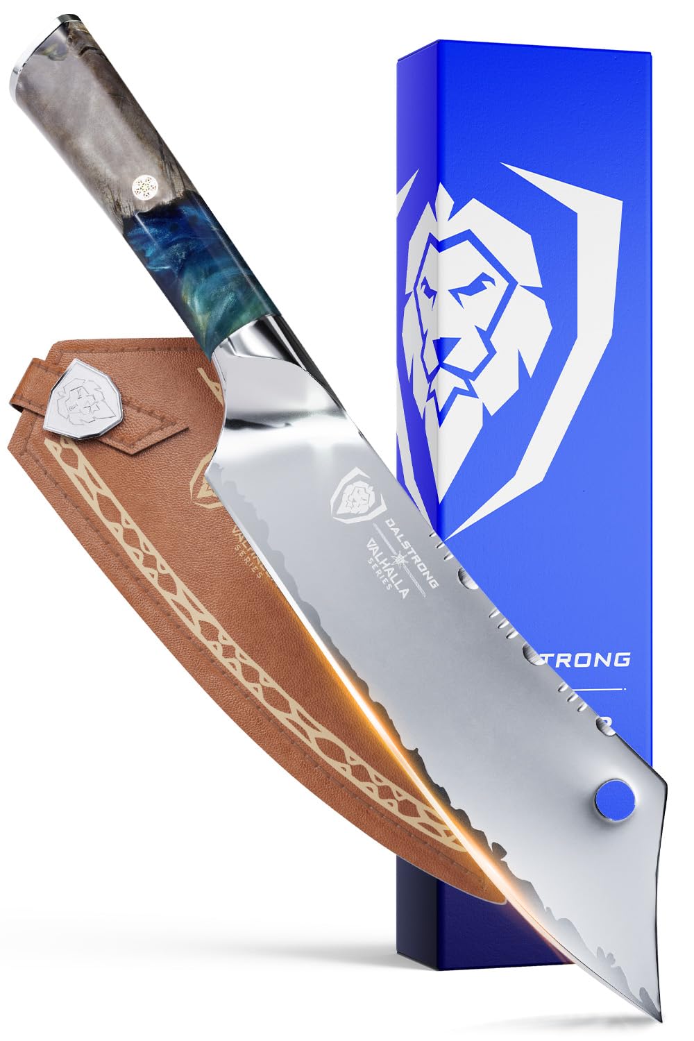 Dalstrong Chef & Cleaver Hybrid Knife - The 'Crixus' - 8 inch - Valhalla Series - 9CR18MOV HC Steel - Resin & Wood Handle - Razor Sharp Chef's Knife - w/Leather Sheath