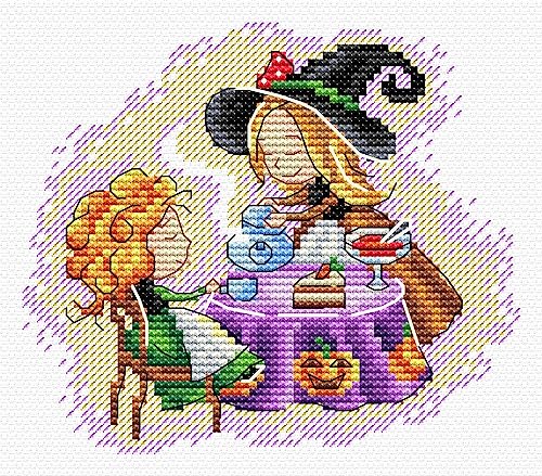 MP Studia Cross Stitch Embroidery Kits for Adults and Beginners Autumn - Afternoon Tea 11x12cm/4.33x4.72 14ct.