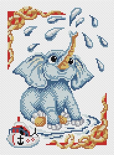 MP Studia Cross Stitch Embroidery Kits for Adults and Beginners Animals - Baby Elephant 30x21cm/11.81x8.27 14ct.